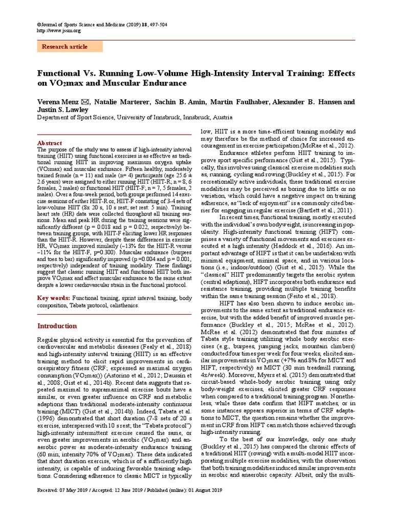 Functional vs. Running Low-Volume High-Intensity Interval Training ...