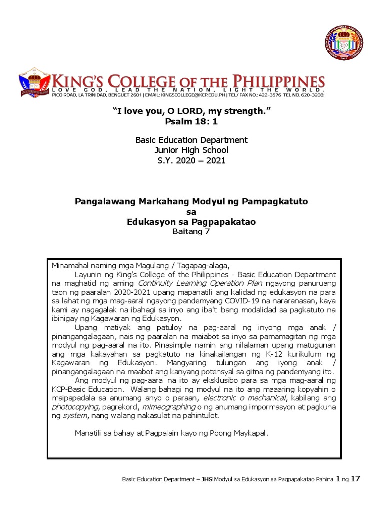 Esp 7 Week 1 2ND Quarter | PDF