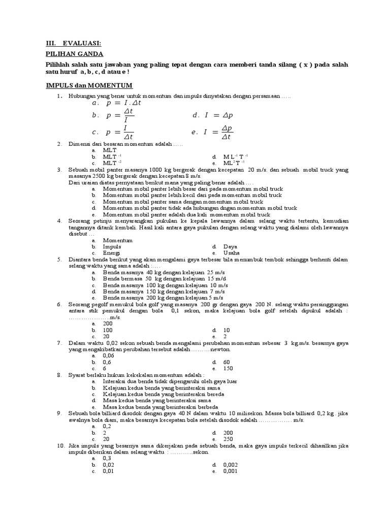 Soal Impuls Momentum Dan Tumbukan | PDF