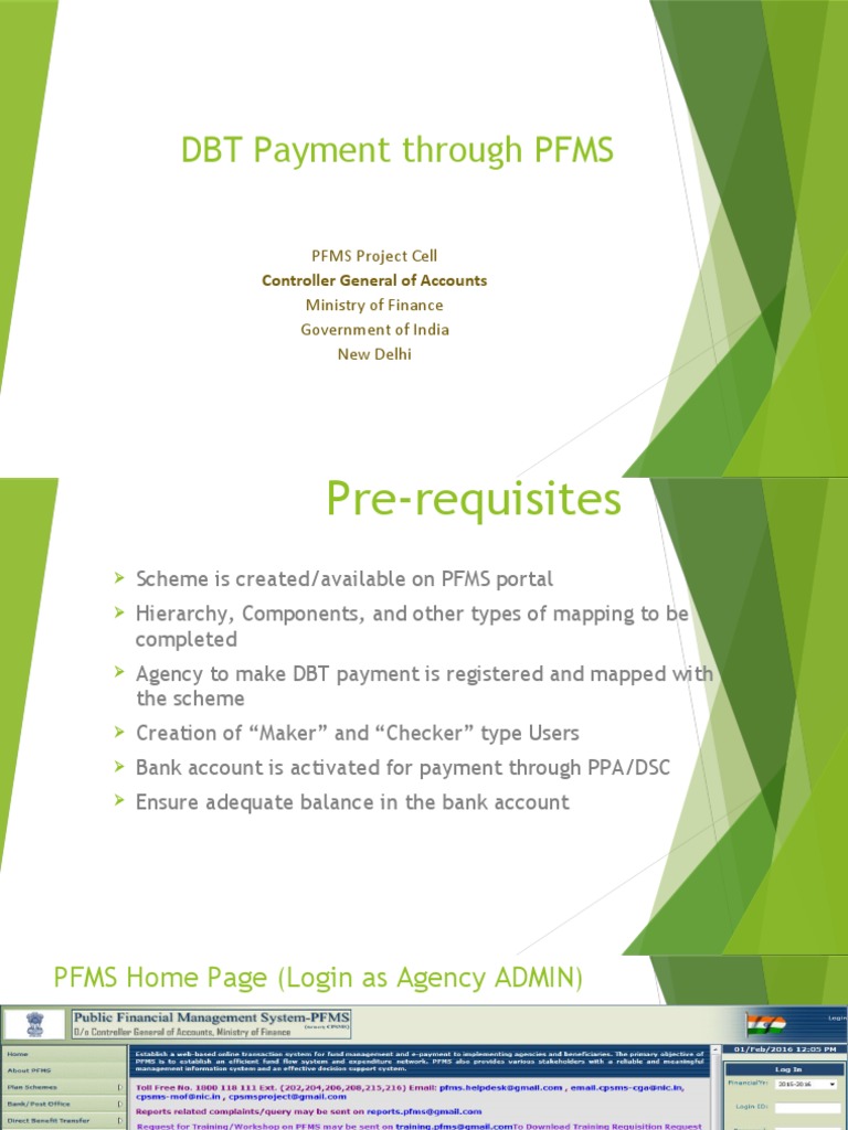 DBT Payment Through PFMS: PFMS Project Cell Ministry of Finance Government of India New Delhi | PDF
