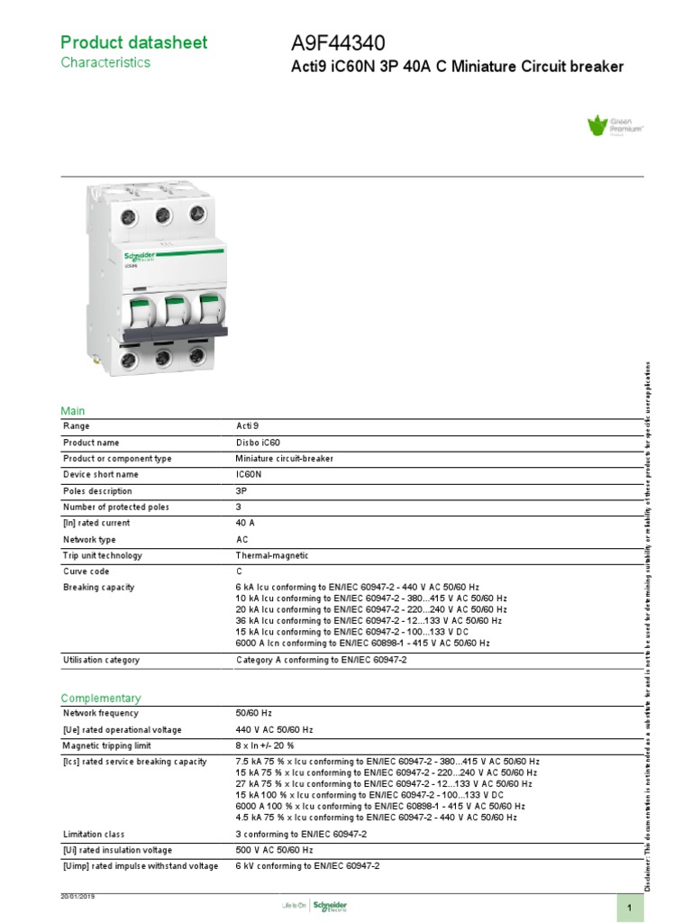 Automático Schneider Ic60 - A9F44340 | PDF | Alternating Current | Physical Quantities