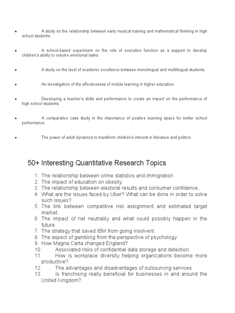 50+ Interesting Quantitative Research Topics | PDF | Marketing ...