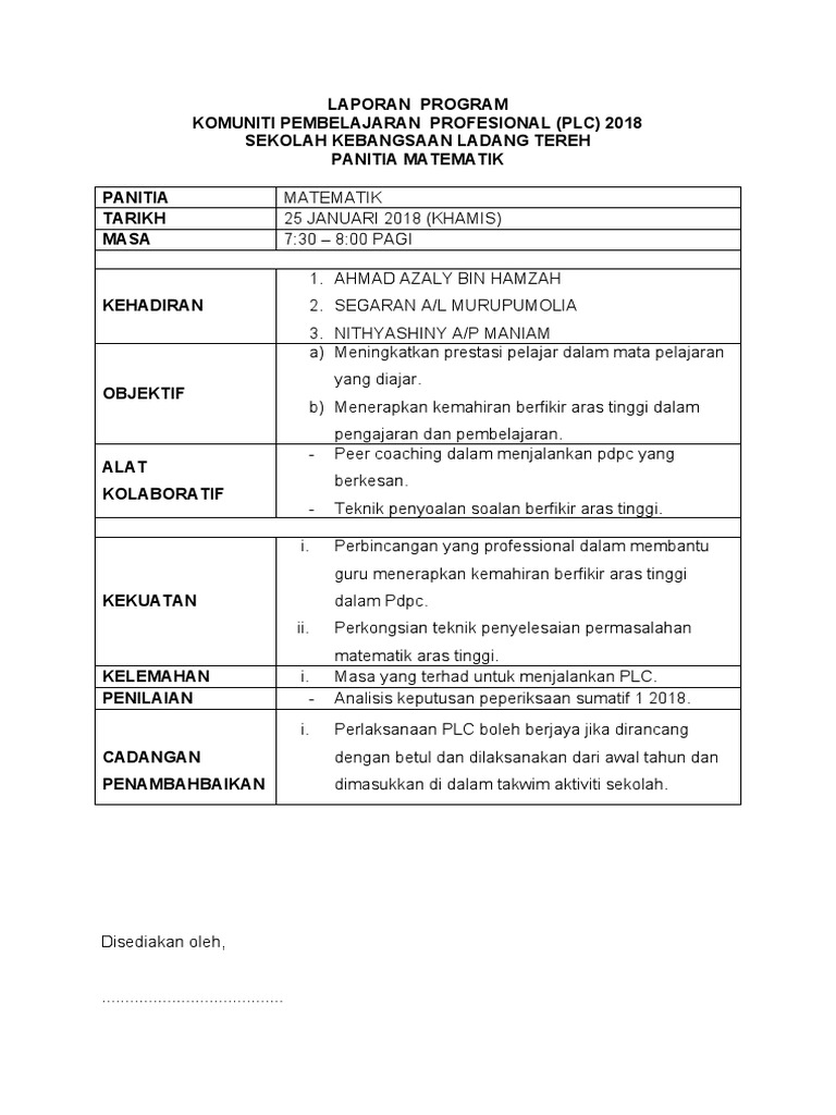 Contoh Format Laporan PLC | PDF | Karier & Perkembangan | Seni