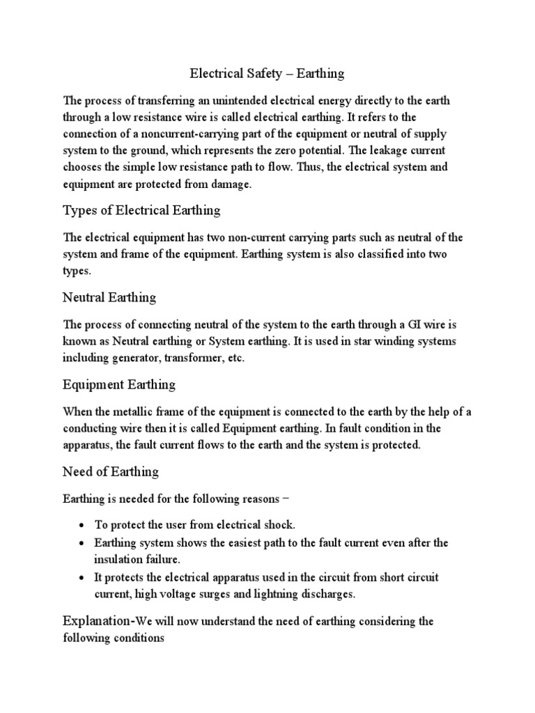 Earthing Electrical Safety | PDF | Electricity | Nature