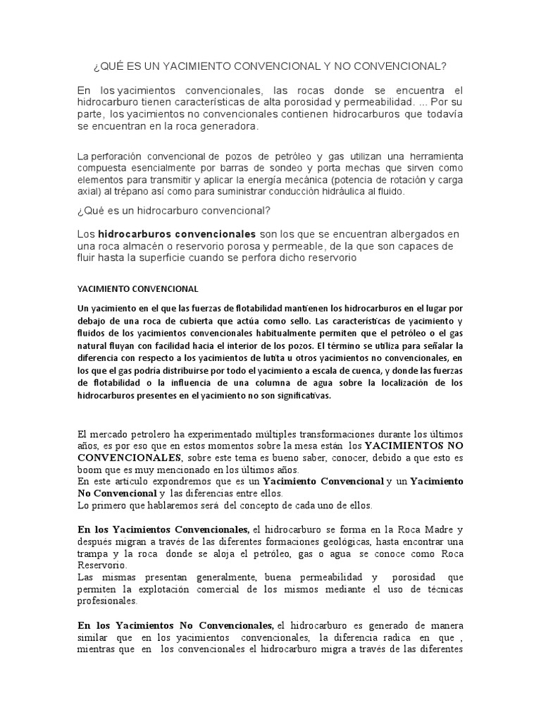 Qué Es Un Yacimiento Convencional y No Convencional | PDF | Gas de ...