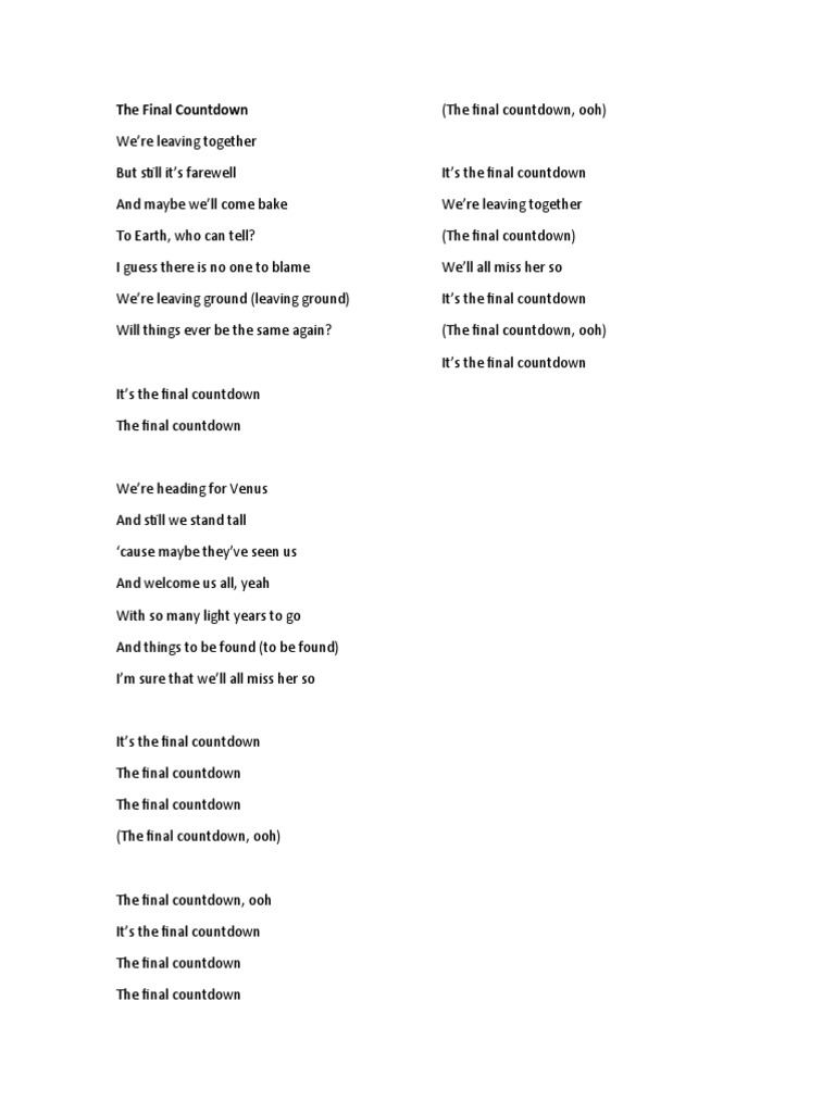 The Final Countdown Lyrics Analysis | PDF