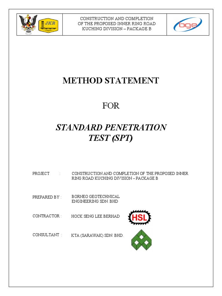 Method Statement: Standard Penetration Test (SPT) | PDF | Safety ...
