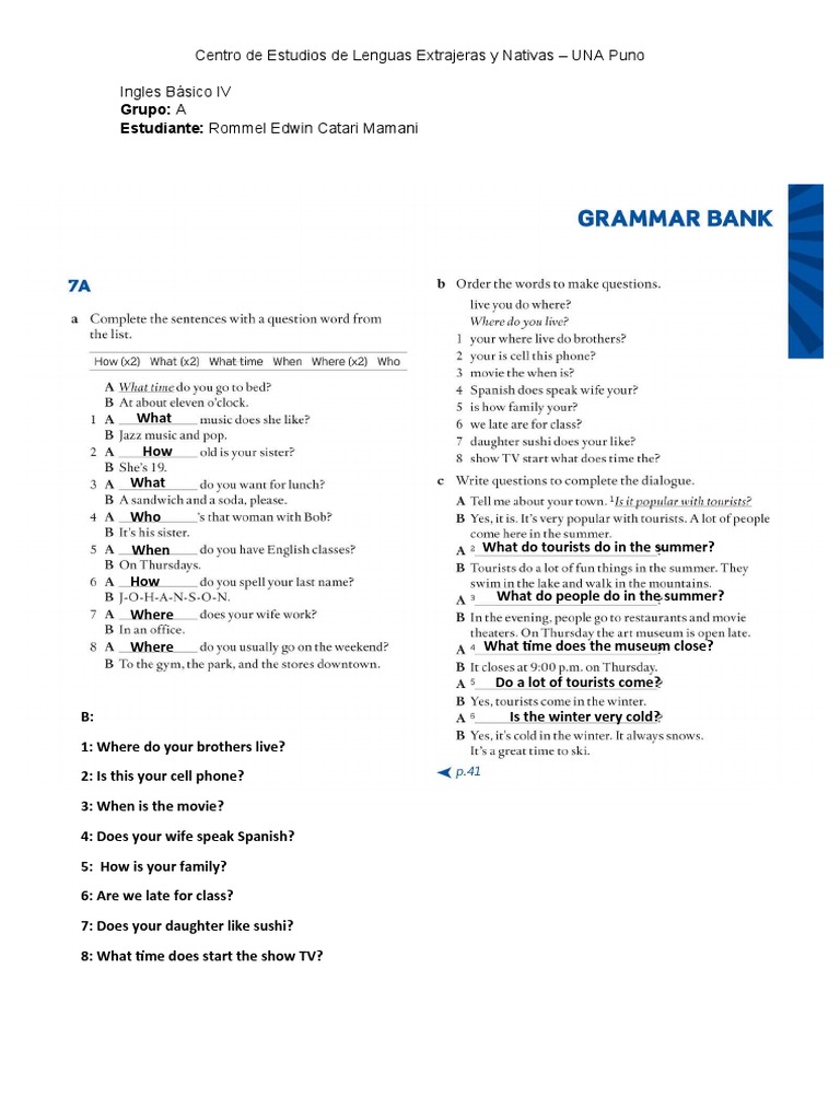 7A - GRAMMAR BANK | PDF