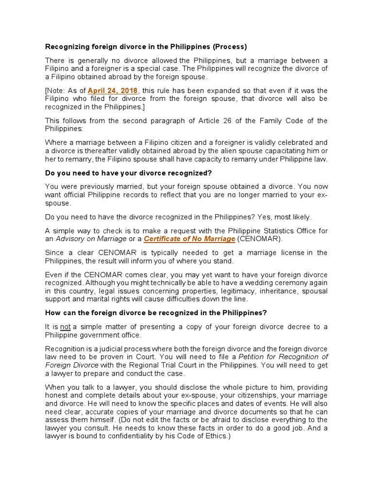 Recognizing Foreign Divorce in The Philippines | PDF | Divorce | Affidavit