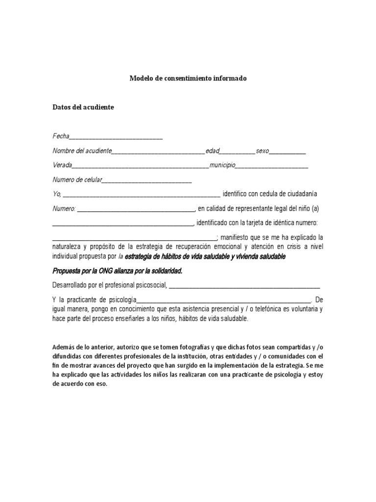Modelo de Consentimiento Informado | PDF