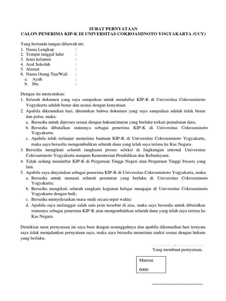 Surat Pernyataan Kip-K-Ucy | PDF