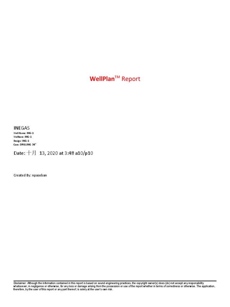 WellPlan Report 36 | PDF | Drilling | Friction