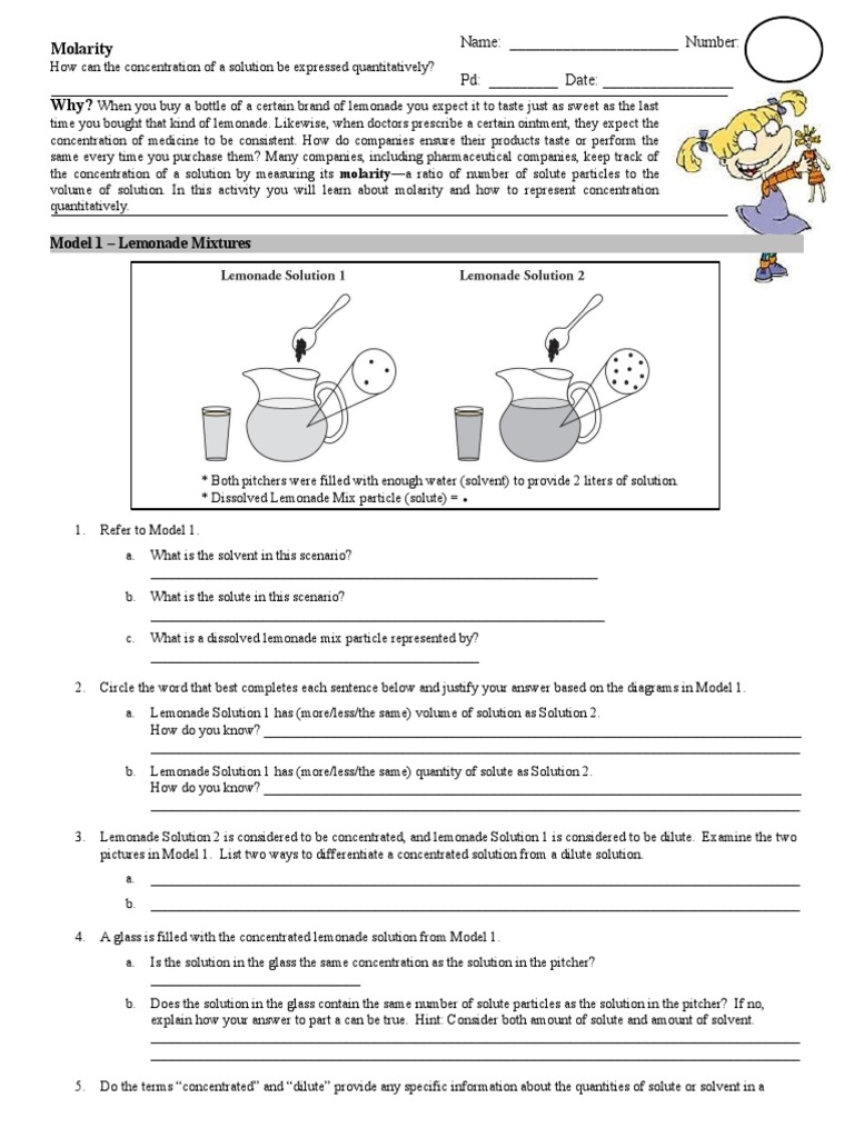 Molarity Why?: Model 1 - Lemonade Mixtures | PDF | Solution | Concentration
