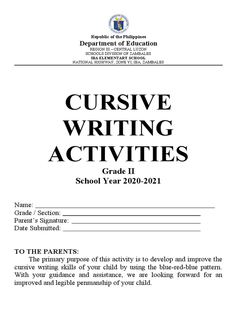 Grade 2 Cursive Writing Activities | PDF