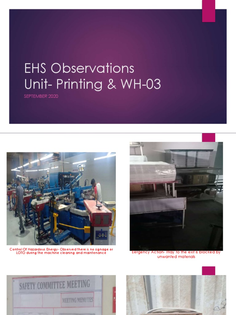 EHS Observations Report for Printing & WH-03 Unit - September 2020 | PDF | Hazardous Waste ...