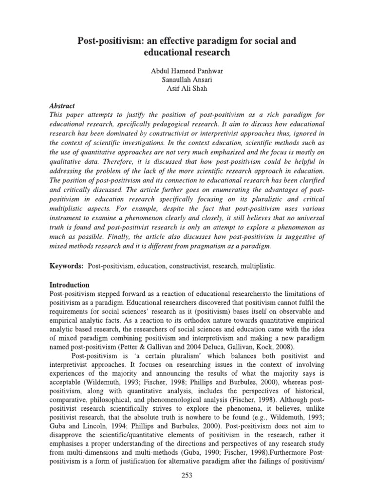 Postpositivism An Effective Paradigm For Social and Educatinal Research ...