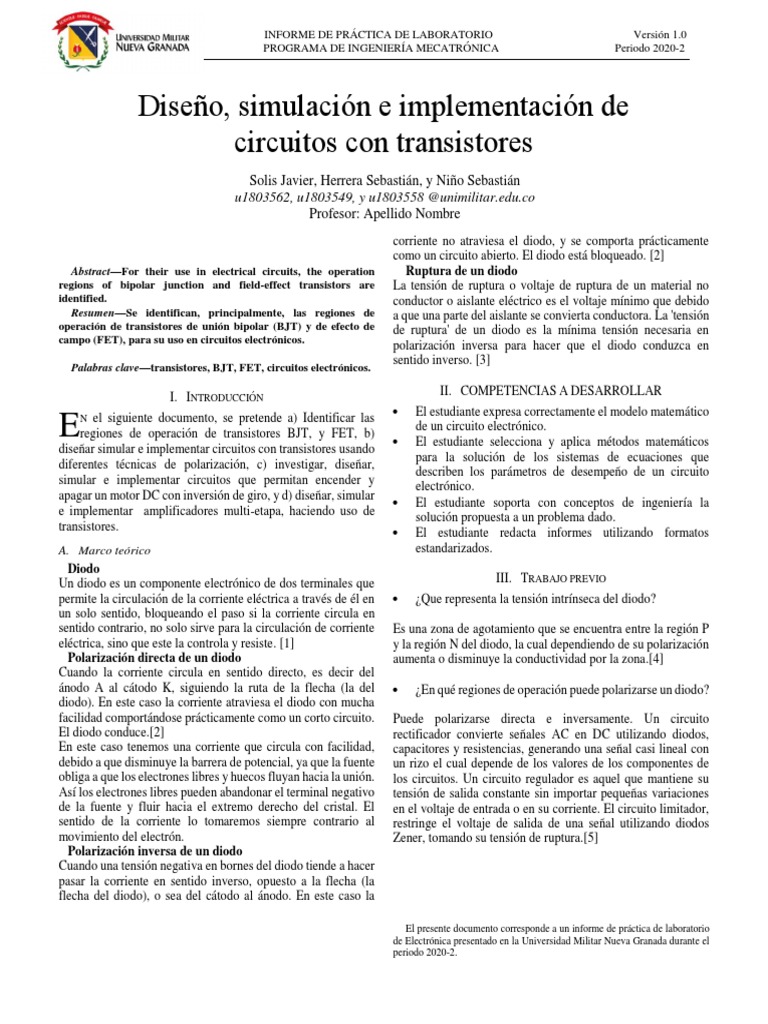 Diseño, Simulación e Implementación de Circuitos Con Transistores V - 2 ...
