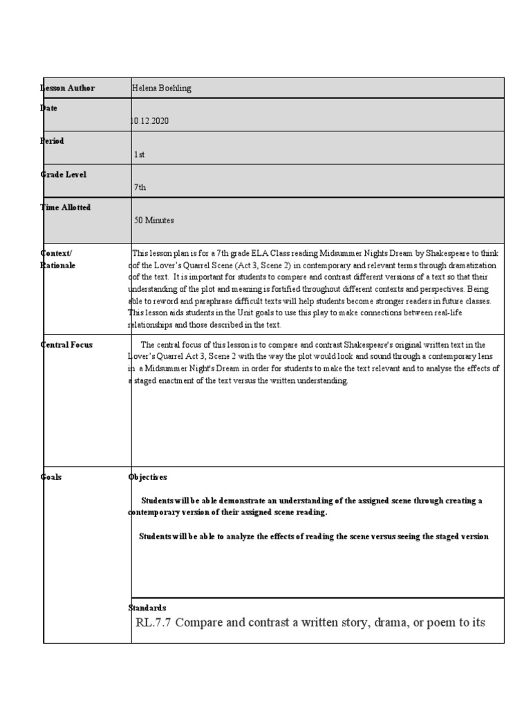 Lesson Plan Drama | PDF