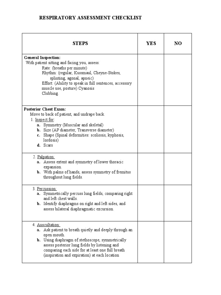 Respiratory Assessment Checklist | PDF | Lung | Thorax
