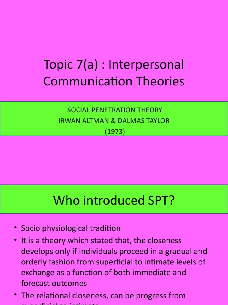 Topic 7 (A) : Interpersonal Communication Theories: Social Penetration ...