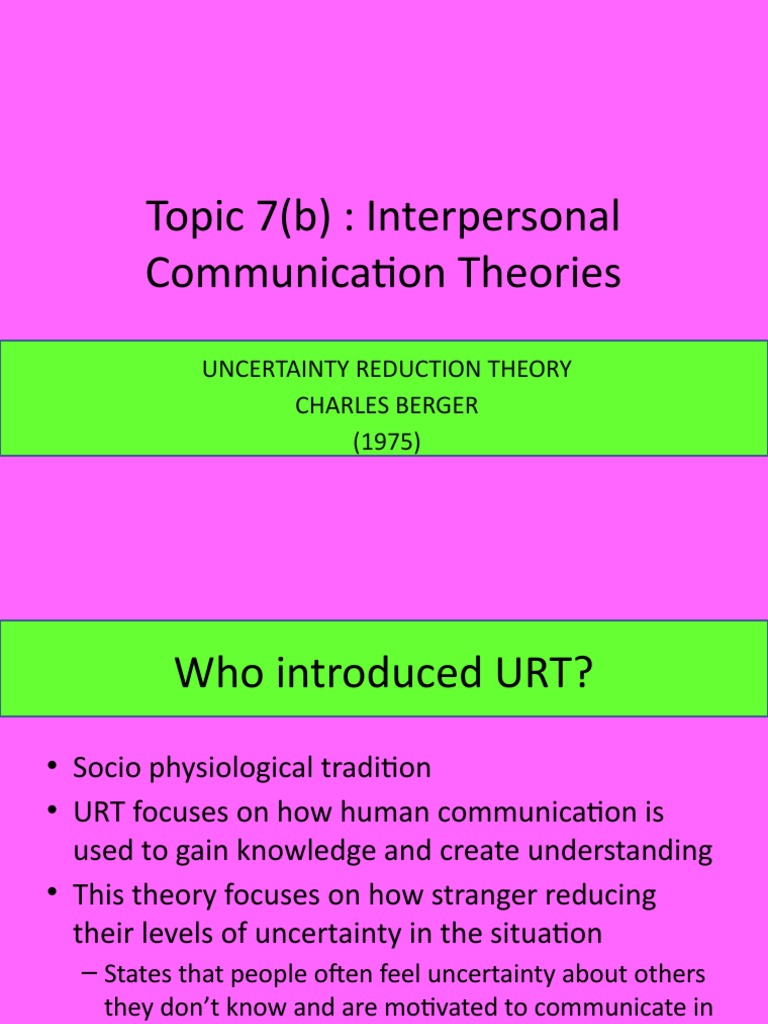 Topic 7 (B) : Interpersonal Communication Theories: Uncertainty ...