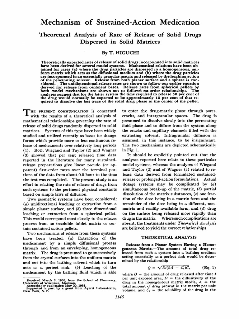 Mechanism of Sustained-Action Medication | PDF | Sphere | Diffusion