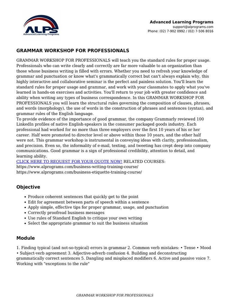 Grammar Workshop For Professionals | PDF | Phrase | Grammar