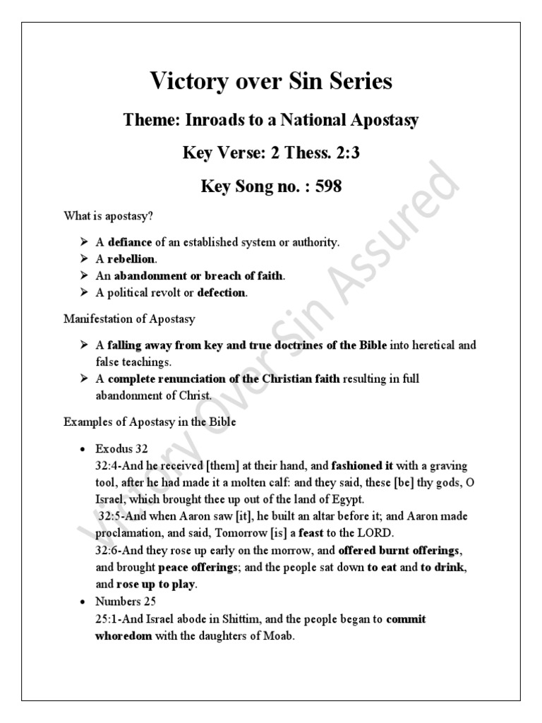 Victory Over Sin Series | Download Free PDF | Apostasy | Aaron