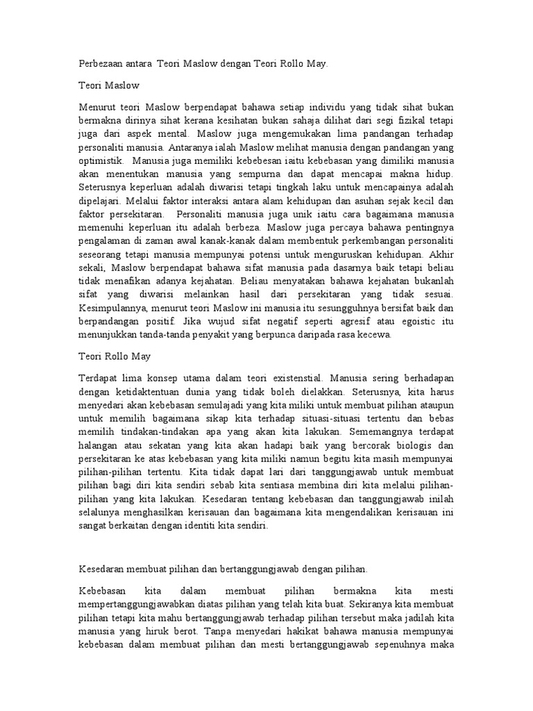 Perbezaan Antara Teori Maslow Dengan Teori Rollo May | PDF