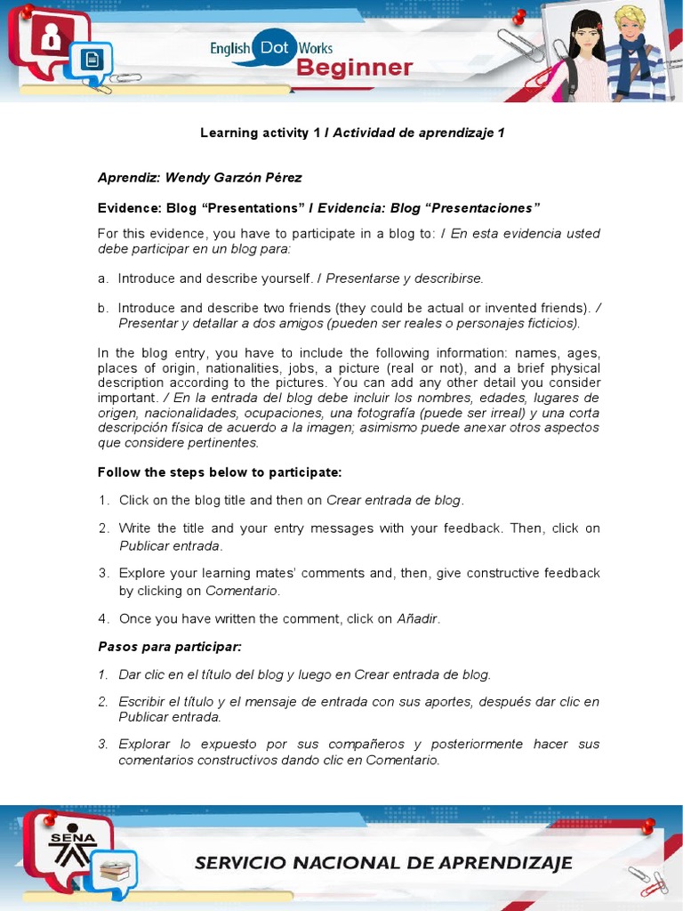 Learning Activity 1 / Actividad de Aprendizaje 1: Aprendiz: Wendy ...