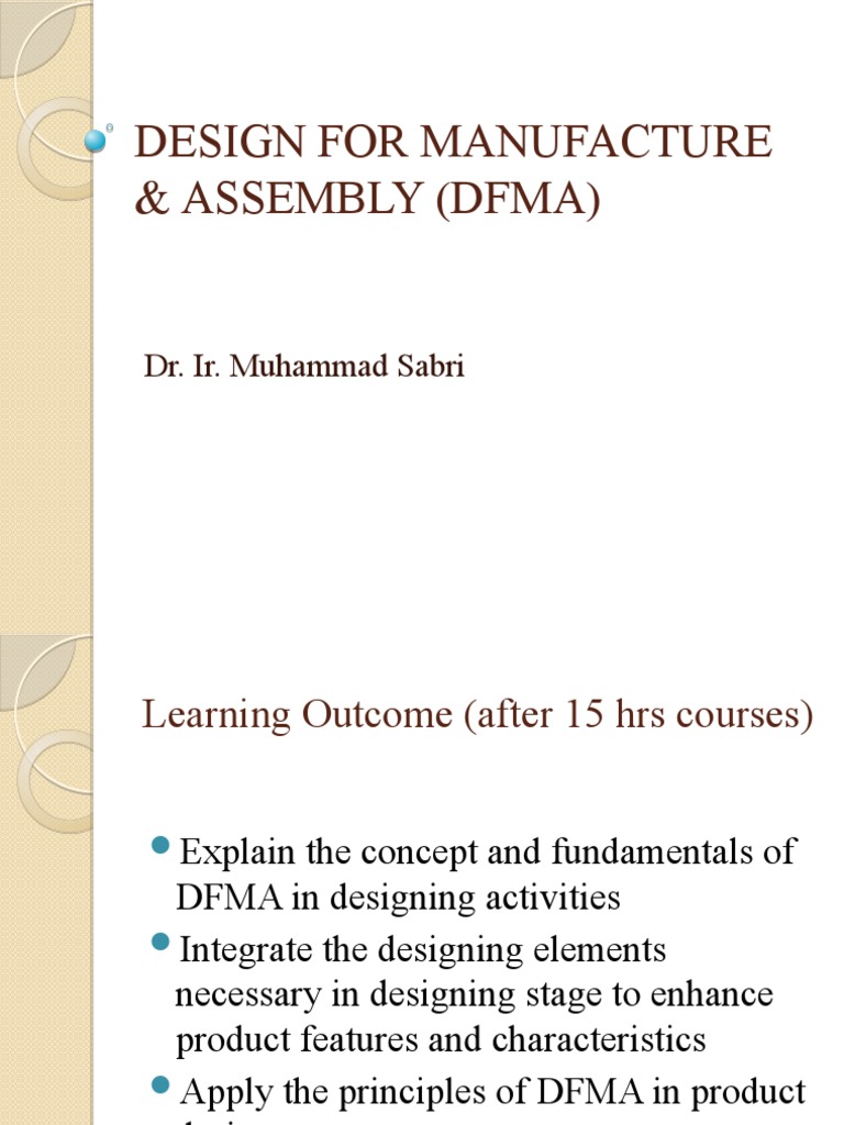 Design For Manufacture - Assembly (Dfma) | PDF | Machining | Production ...