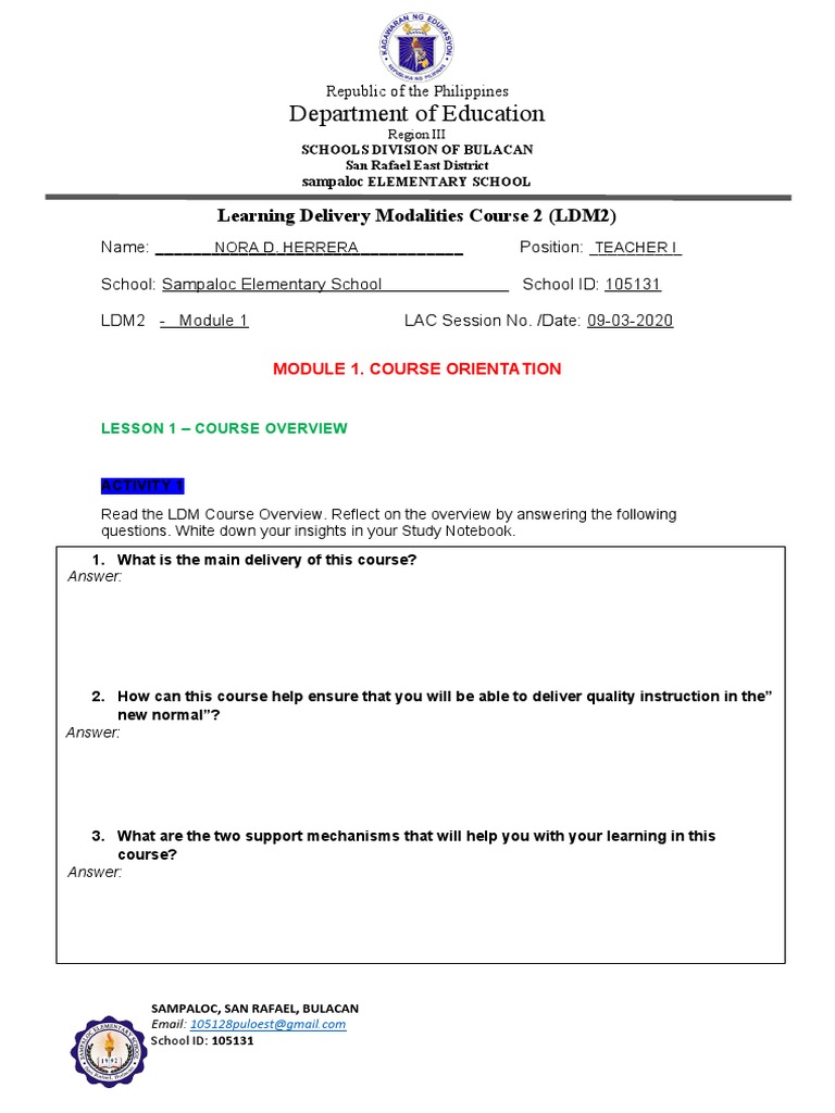 Department of Education: Learning Delivery Modalities Course 2 (LDM2 ...