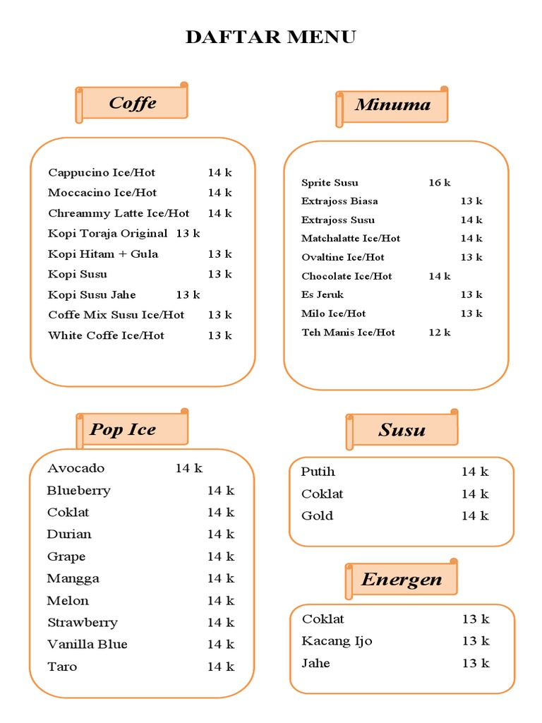 Daftar Menu Bazar | PDF | Hot Drinks | Southeast Asian Cuisine