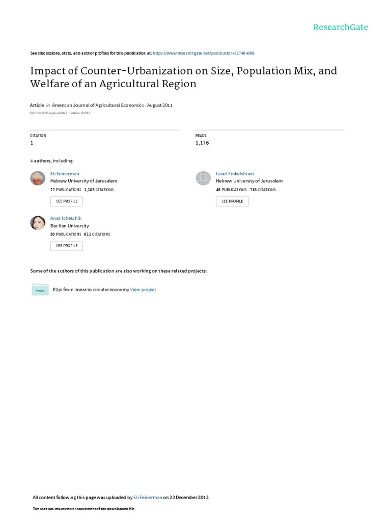 Impact of Counter-Urbanization On Size, Population Mix, and Welfare of ...