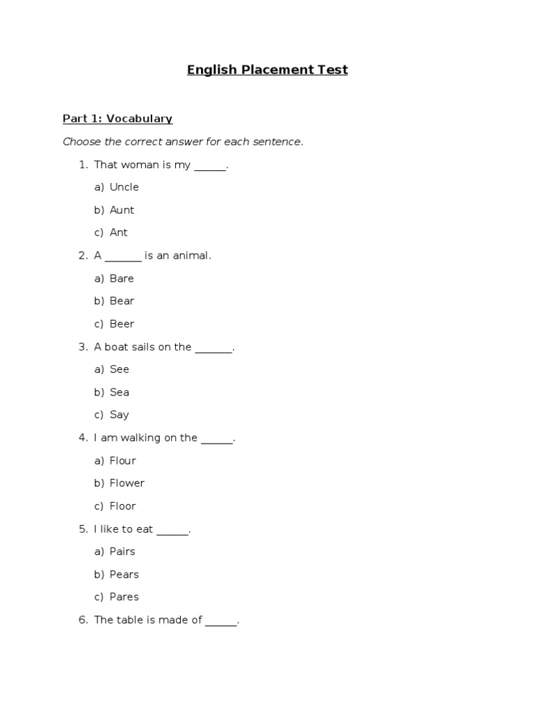 English Placement Test Overview | PDF