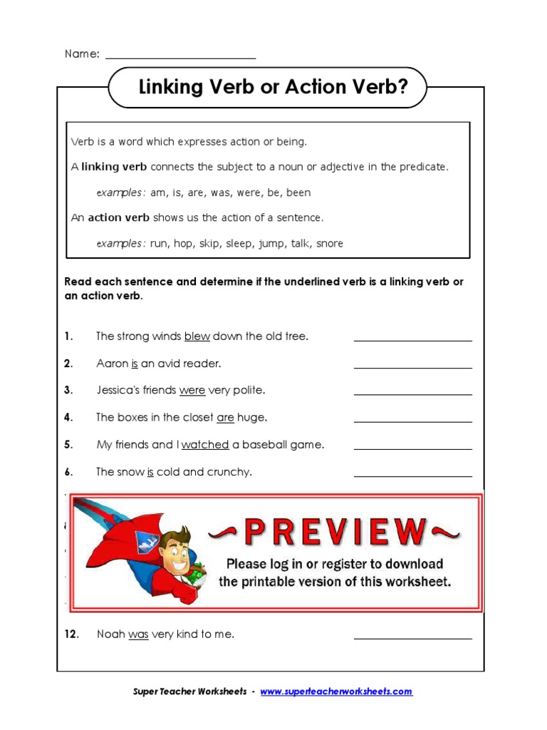 Linking vs Action Verbs Worksheet | PDF | Predicate (Grammar) | Verb