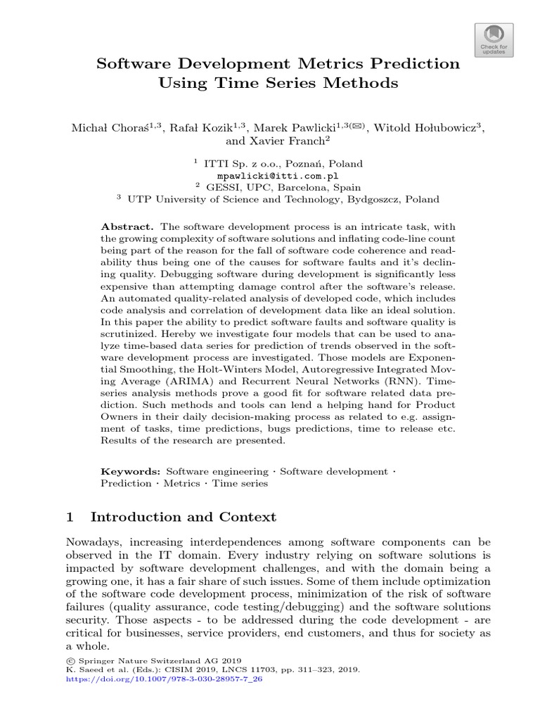 Software Development Metrics Prediction Using Time Series Methods | PDF ...