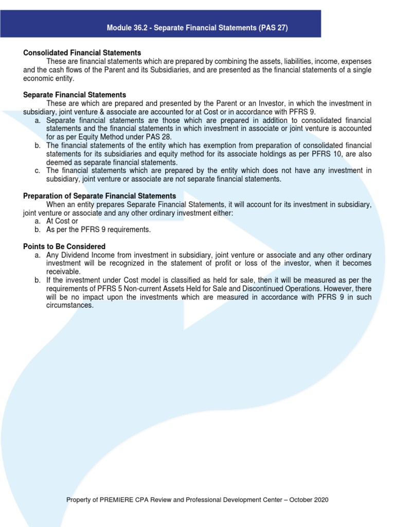 Module 36.2 - Separate Financial Statements | PDF
