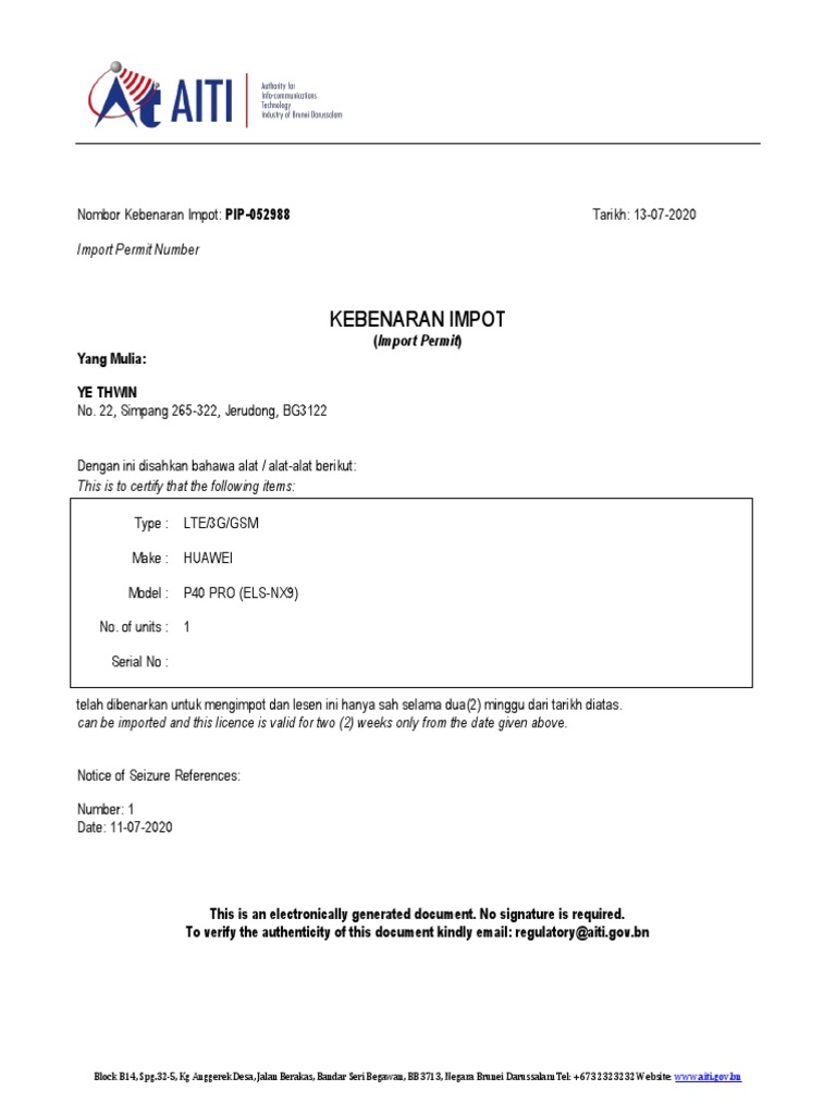 Kebenaran Impot: Import Permit Number | PDF