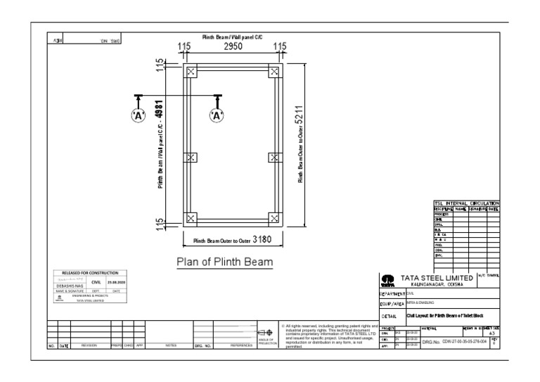 Dimensions and Layout of Plinth Beam and Wall Panels for Toilet Block ...