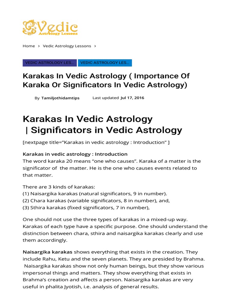 Karakas in Vedic Astrology (Importance of Karaka or Significators in ...