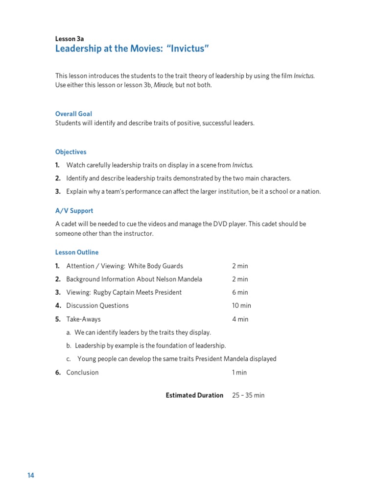 Leadership at The Movies: "Invictus": Overall Goal | PDF | Nelson ...