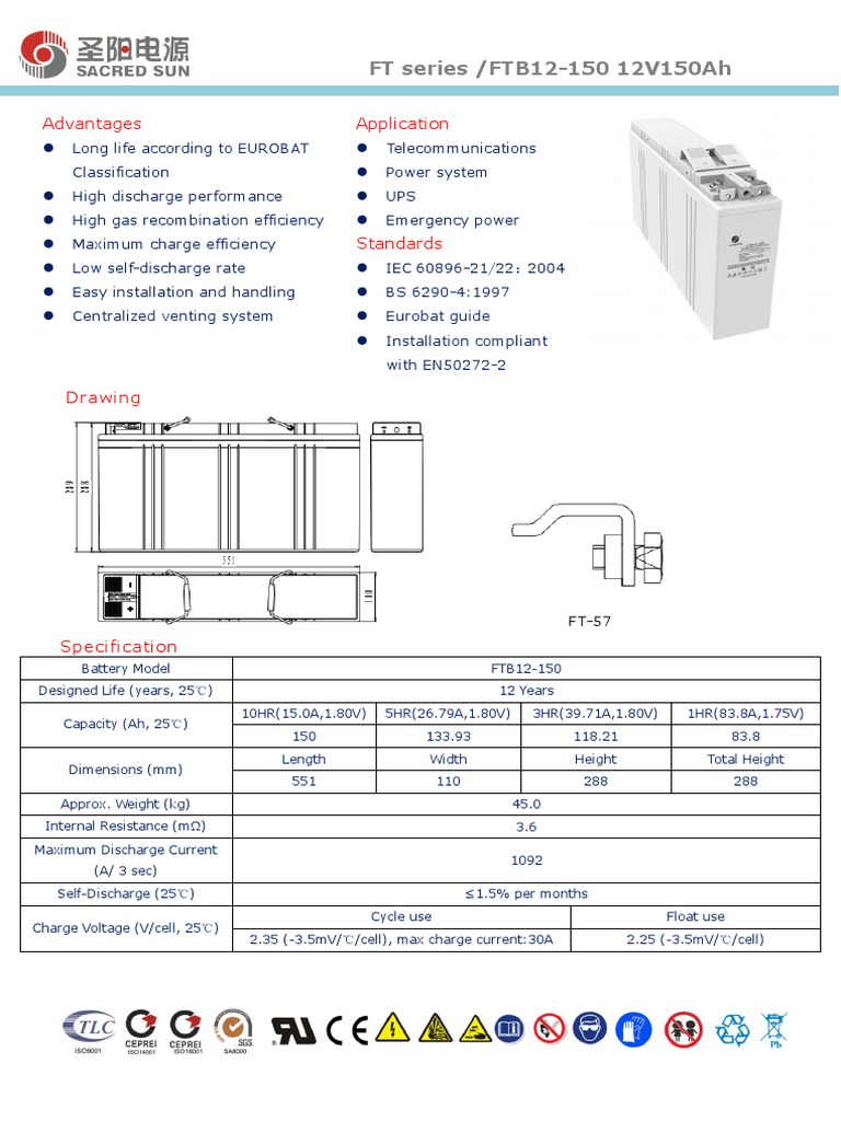 FT Series /FTB12-150 12V150Ah: Advantages Application | PDF ...