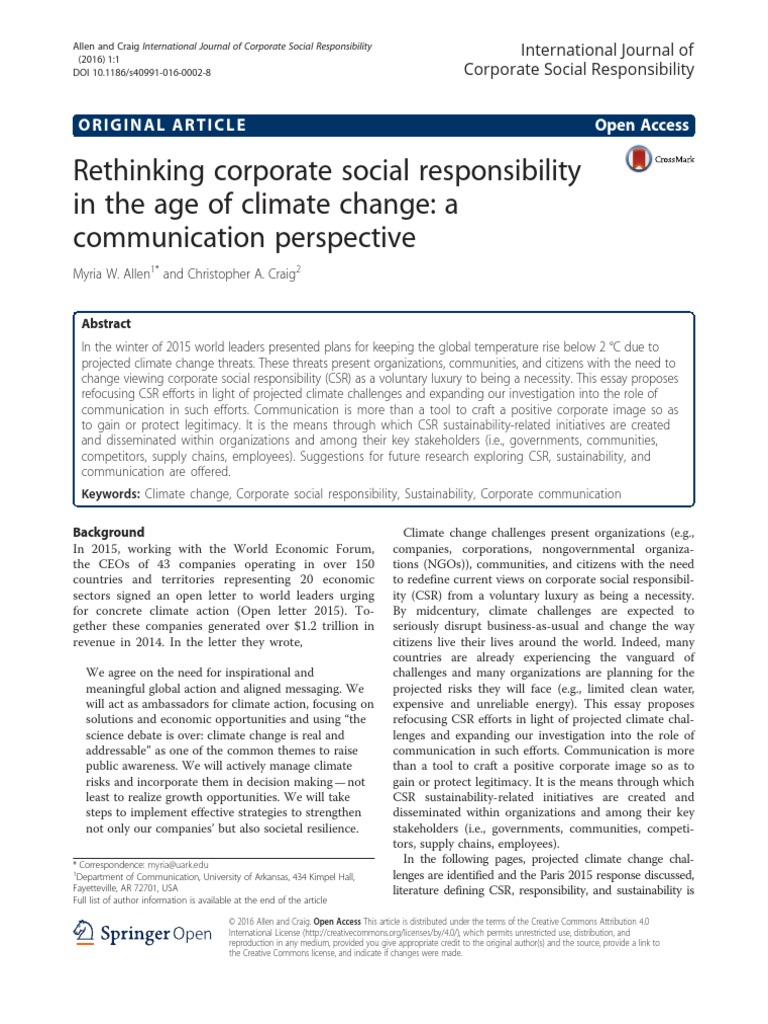 Rethinking Corporate Social Responsibility in The Age of Climate Change ...
