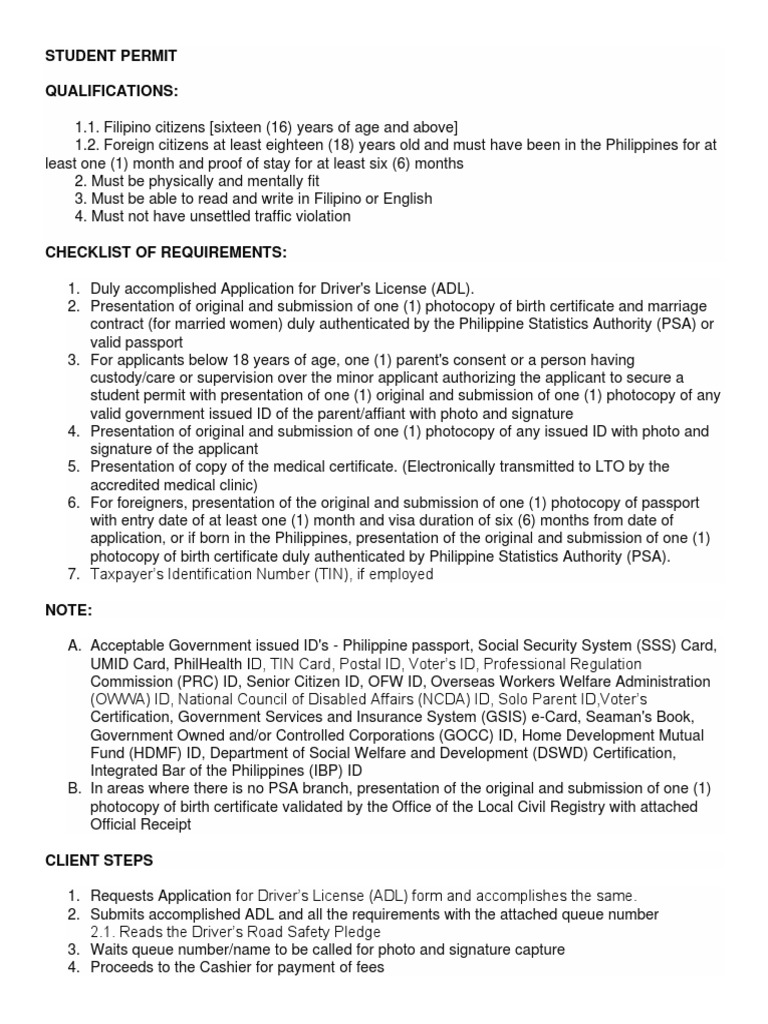 Student Permit Qualifications | PDF | Driver's License | Identity Document