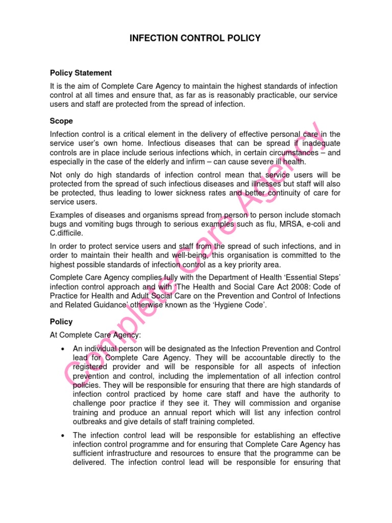Infection Control Policy Procedures | PDF | Infection Control | Hand ...