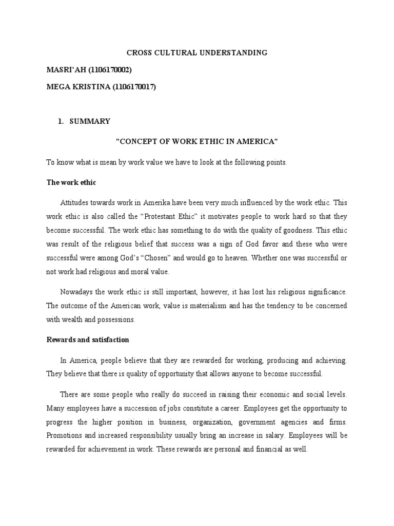 Group 1 - Ccu Work Ethic - Summary | PDF | Résumé | Employment