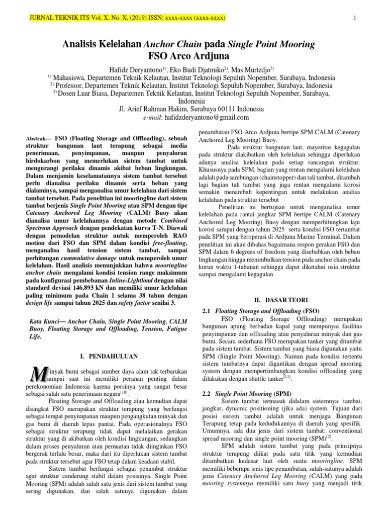 Anchor Chain Fatigue Analysis of SPM FSO ARCO ARDJUNA | PDF