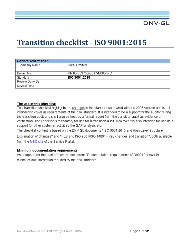 ISO 9001 Transition Checklist | PDF | Iso 9000 | Quality Management System