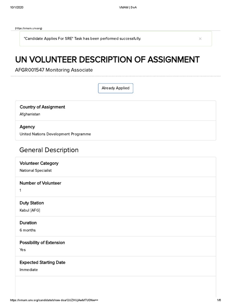 Un Volunteer Description of Assignment | PDF | United Nations ...